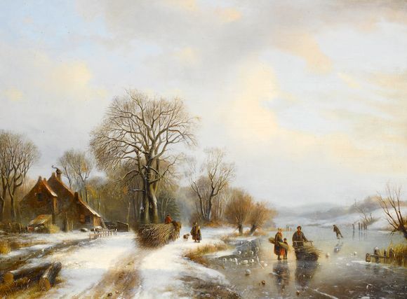 Bonhams : Willem Vester (Dutch, 1824-1895) Winter landscape with figures