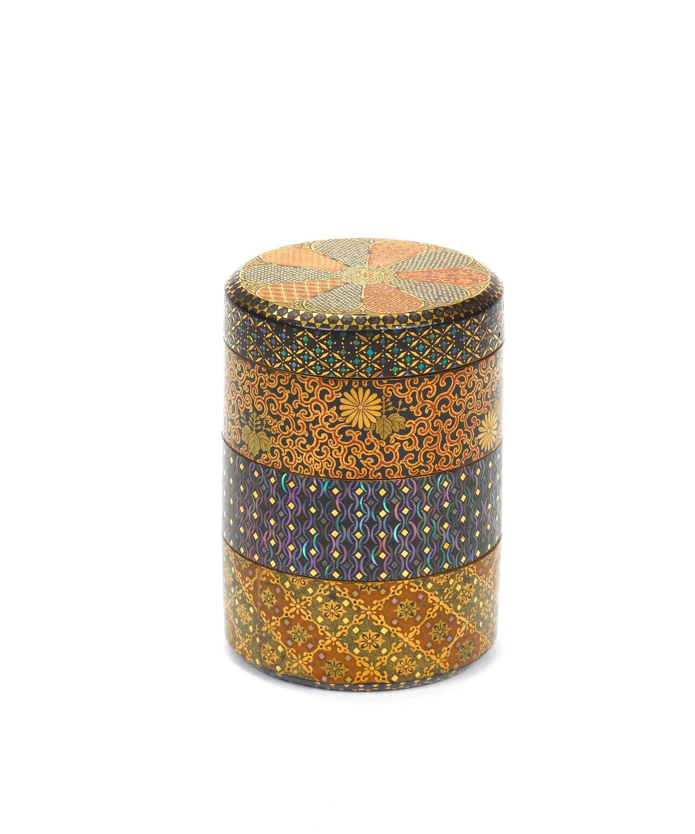 Bonhams : A Somada style lacquered three-tiered kogo and cover 19th century