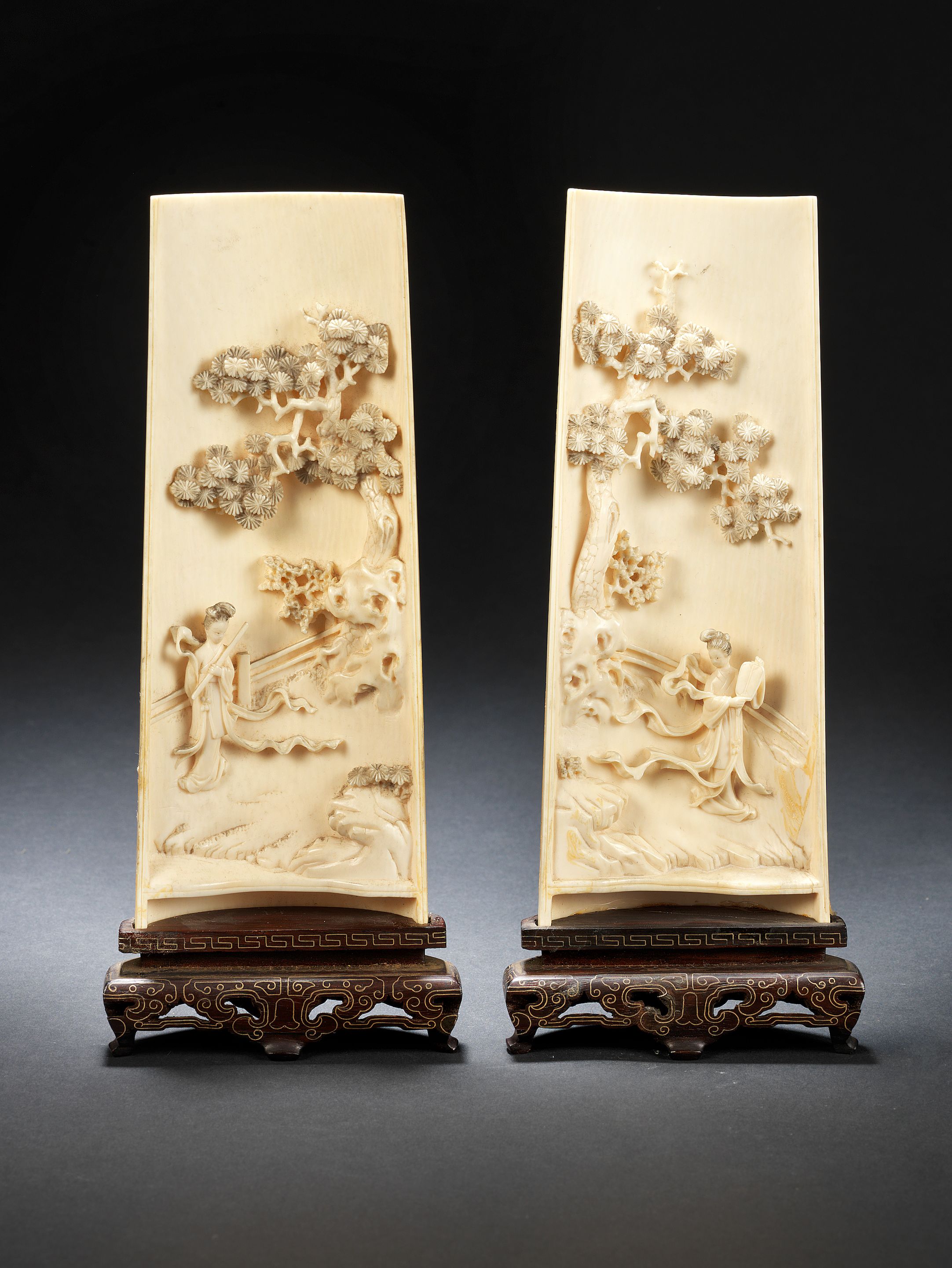 Bonhams : A pair of ivory concave 'landscape' plaques Late Qing Dynasty