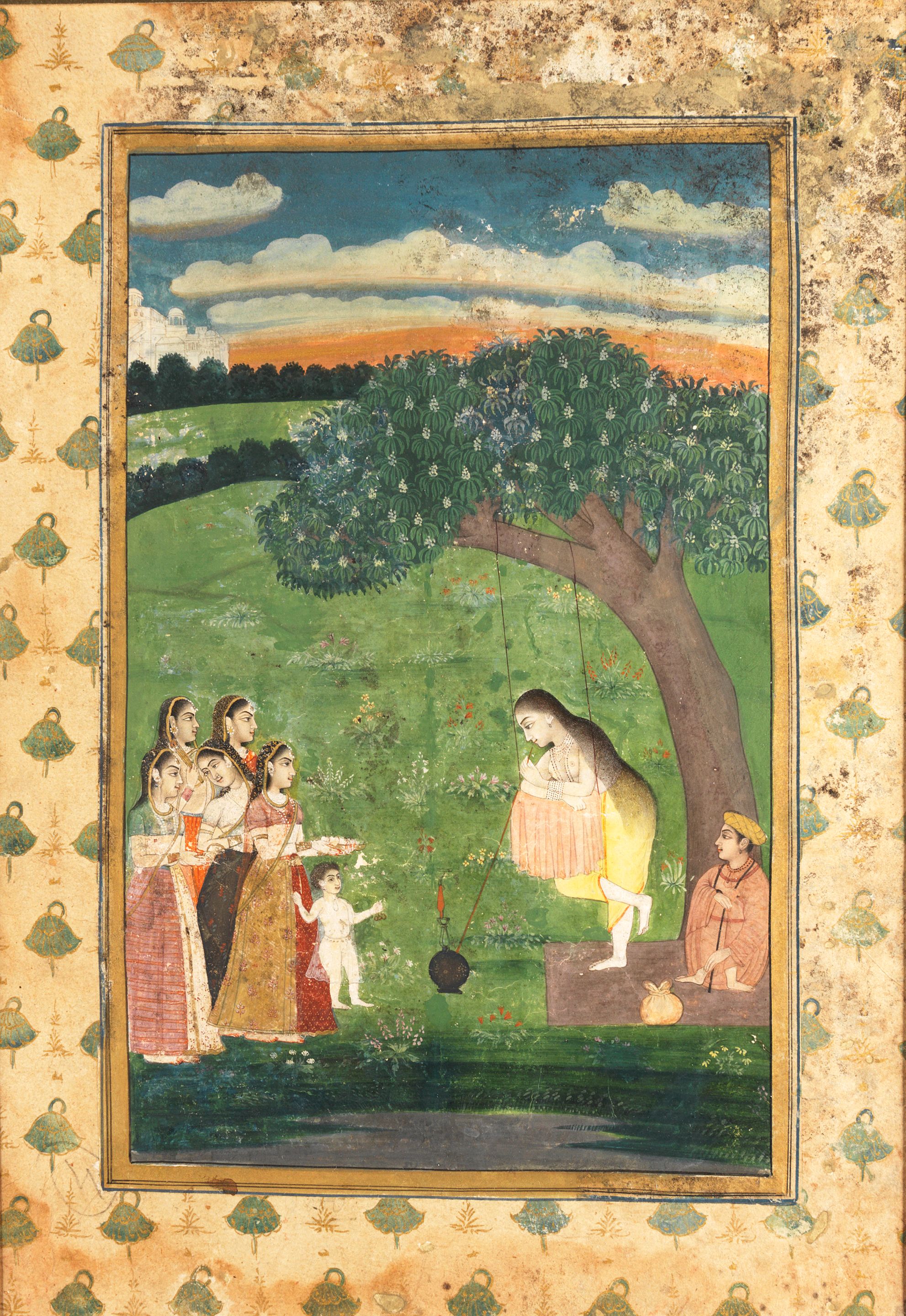 Bonhams : Maidens with a child visiting a yogini smoking a hookah and ...