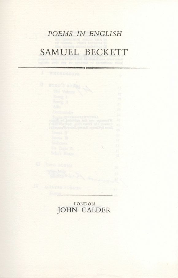 Bonhams : BECKETT (SAMUEL) Poems in English, NUMBER 49 OF 100 COPIES ON ...