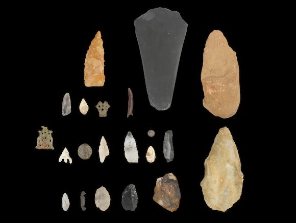 Bonhams : A group of British flint implements an African bifacial, a ...