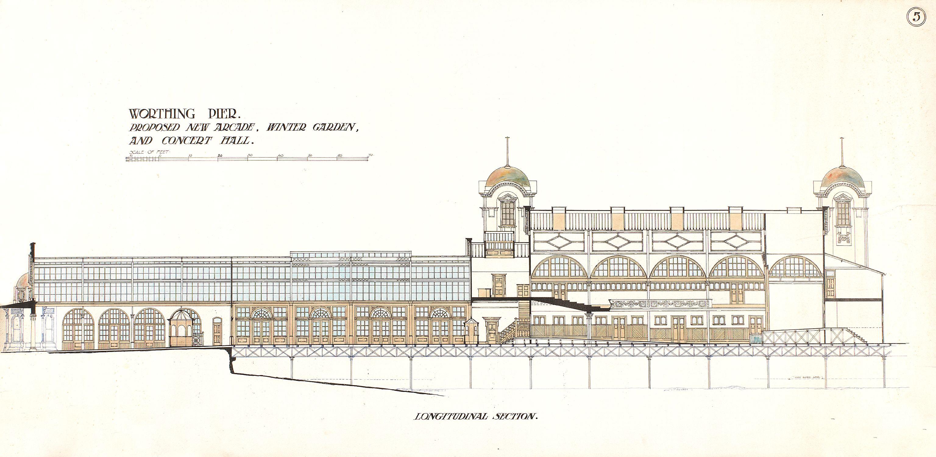 Bonhams : WORTHING PIER - ARCHITECTURAL DRAWINGS Worthing Pier. Proposed New Arcade, Winter ...