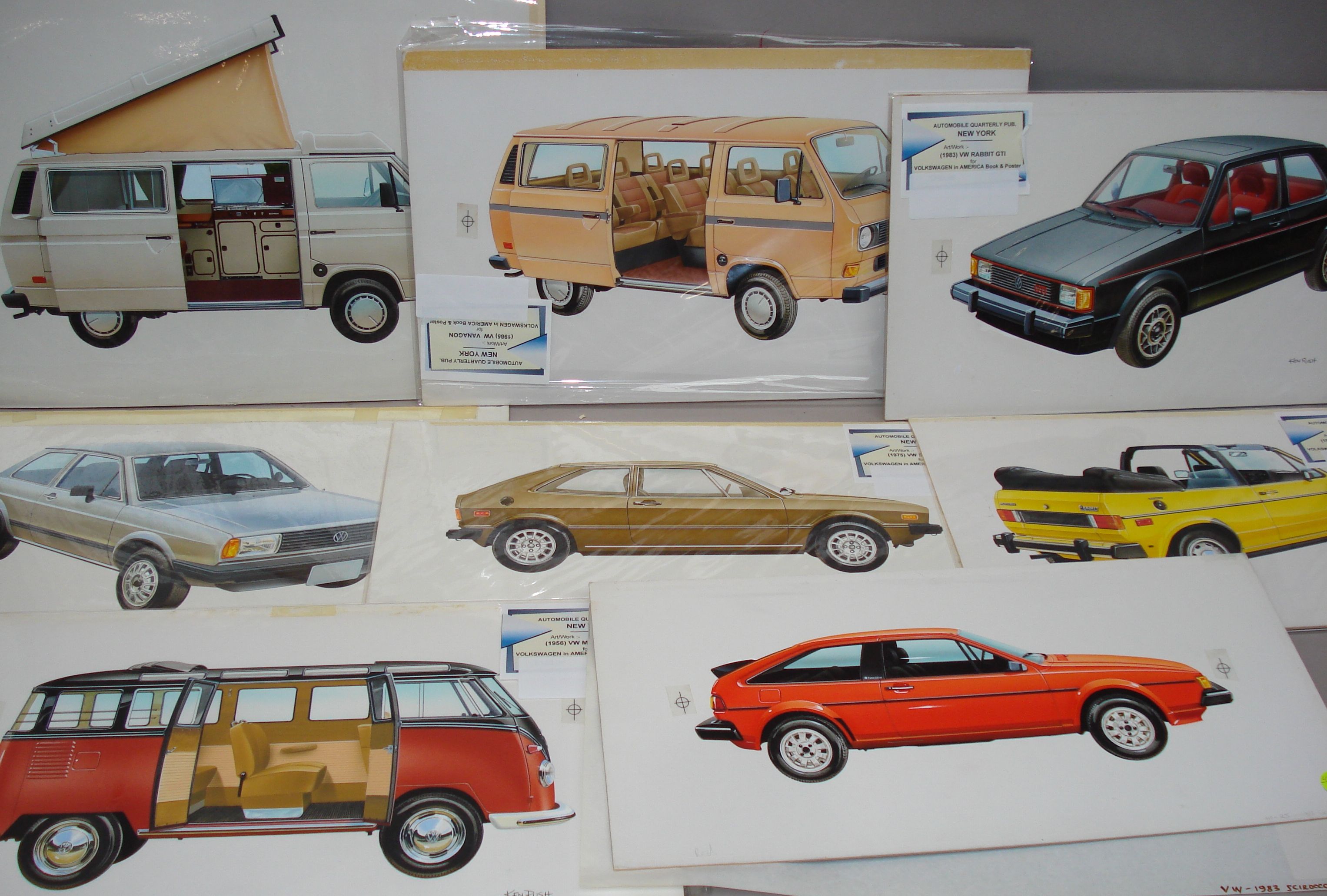 Bonhams Cars : A lot of drawings by Ken Rush depicting Volkswagen cars,
