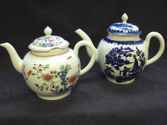 Bonhams : Two Liverpool porcelain teapots and covers