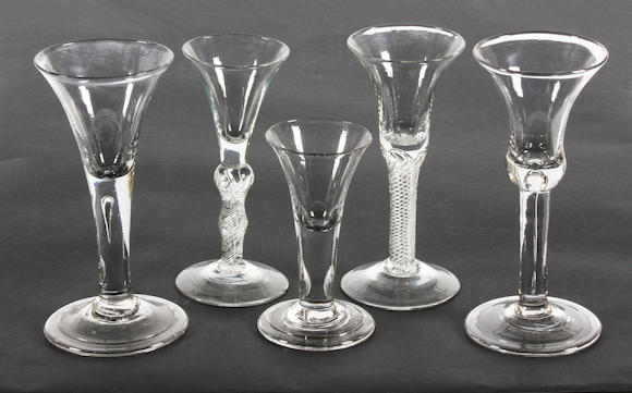 Bonhams Two Airtwist Wine Glasses And Three Others Circa 1750