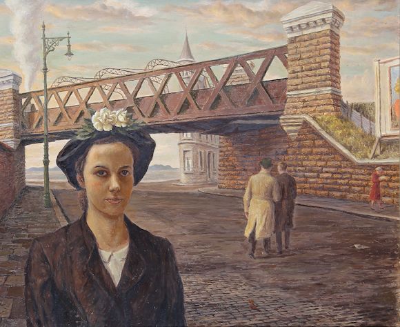 Bonhams : Evan Charlton (British, 1904-1984) Figures under a railway bridge