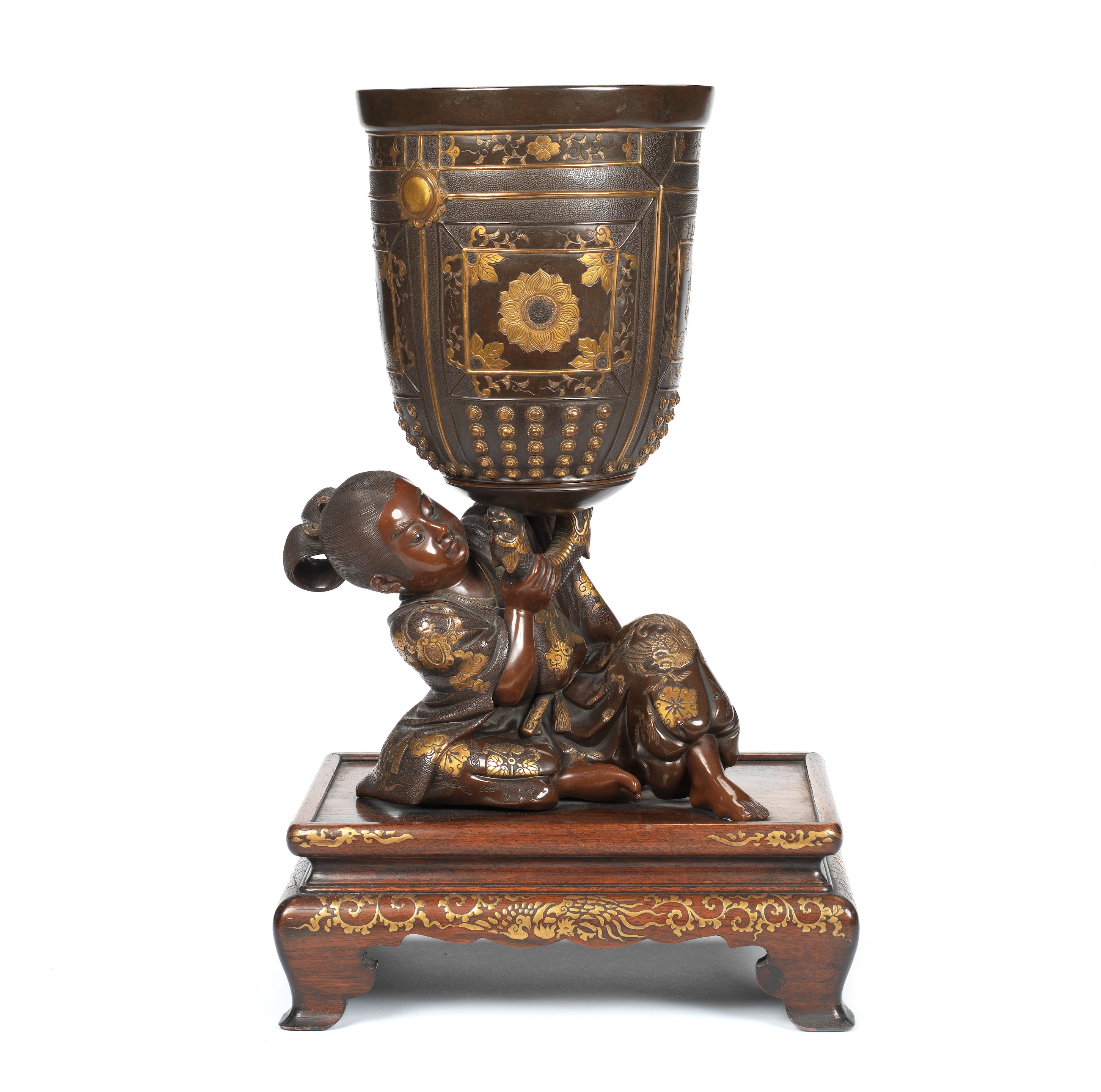 Bonhams : A partially-gilt bronze figure of Benkei By Miyao Eisuke ...