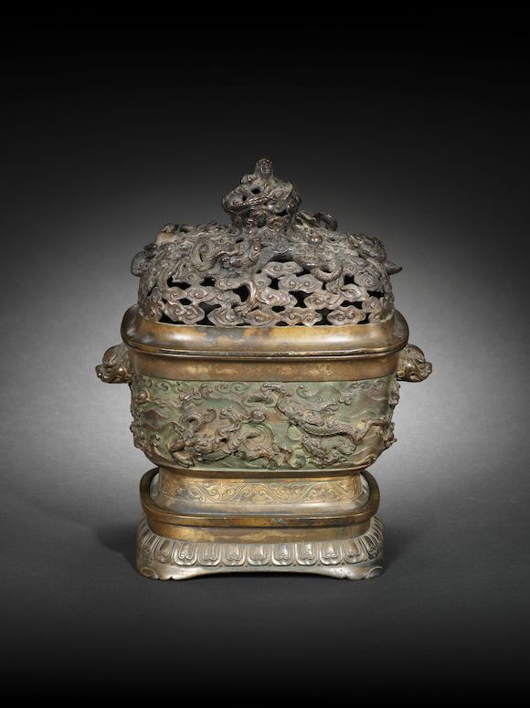 Bonhams : A bronze oval incense burner, cover and stand 17th/18th century