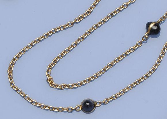 Bonhams : A belcher-link long chain with sapphire spacers