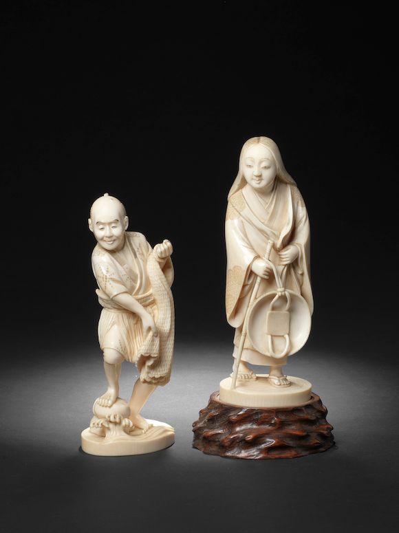 Bonhams : Two ivory figures One by Seiun, Meiji Period