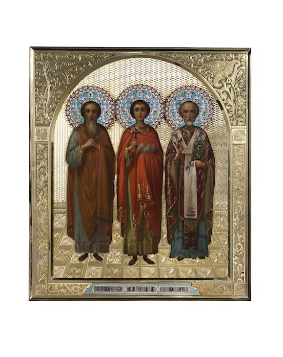 Bonhams : Sts. Filaret of Moscow, Trifon and Nicholas the Wonderworker ...