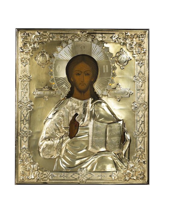 Bonhams : Christ Pantocrator maker's intials AA, Moscow, 1864