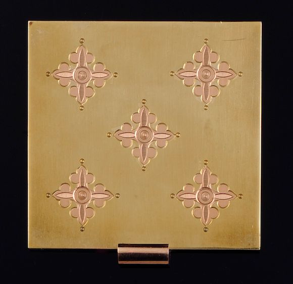Bonhams : A 9ct gold square powder compact by Asprey & Co