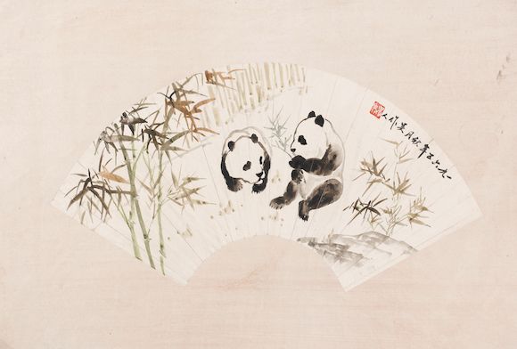 Bonhams : Chinese or Beijing School: a fan picture of two Giant Pandas ...