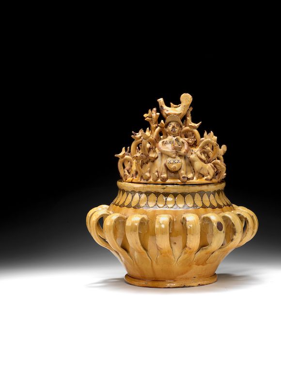 Bonhams : A rare Ewenny slipware wassail bowl and cover, circa 1910
