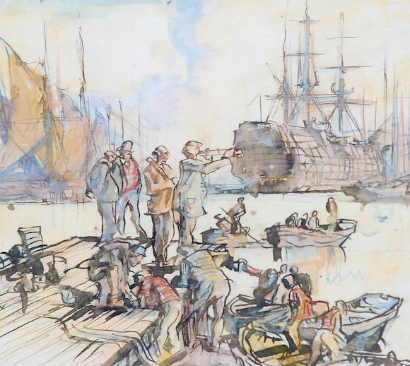 Bonhams : Sir Frank Brangwyn, R.A. (British, 1867-1956) Harbour scene