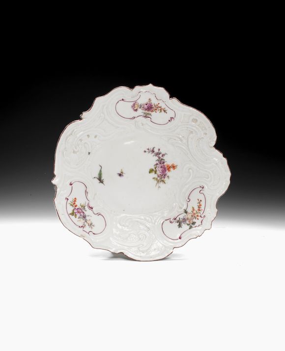 Bonhams : A Chelsea scroll-moulded dish, circa 1755