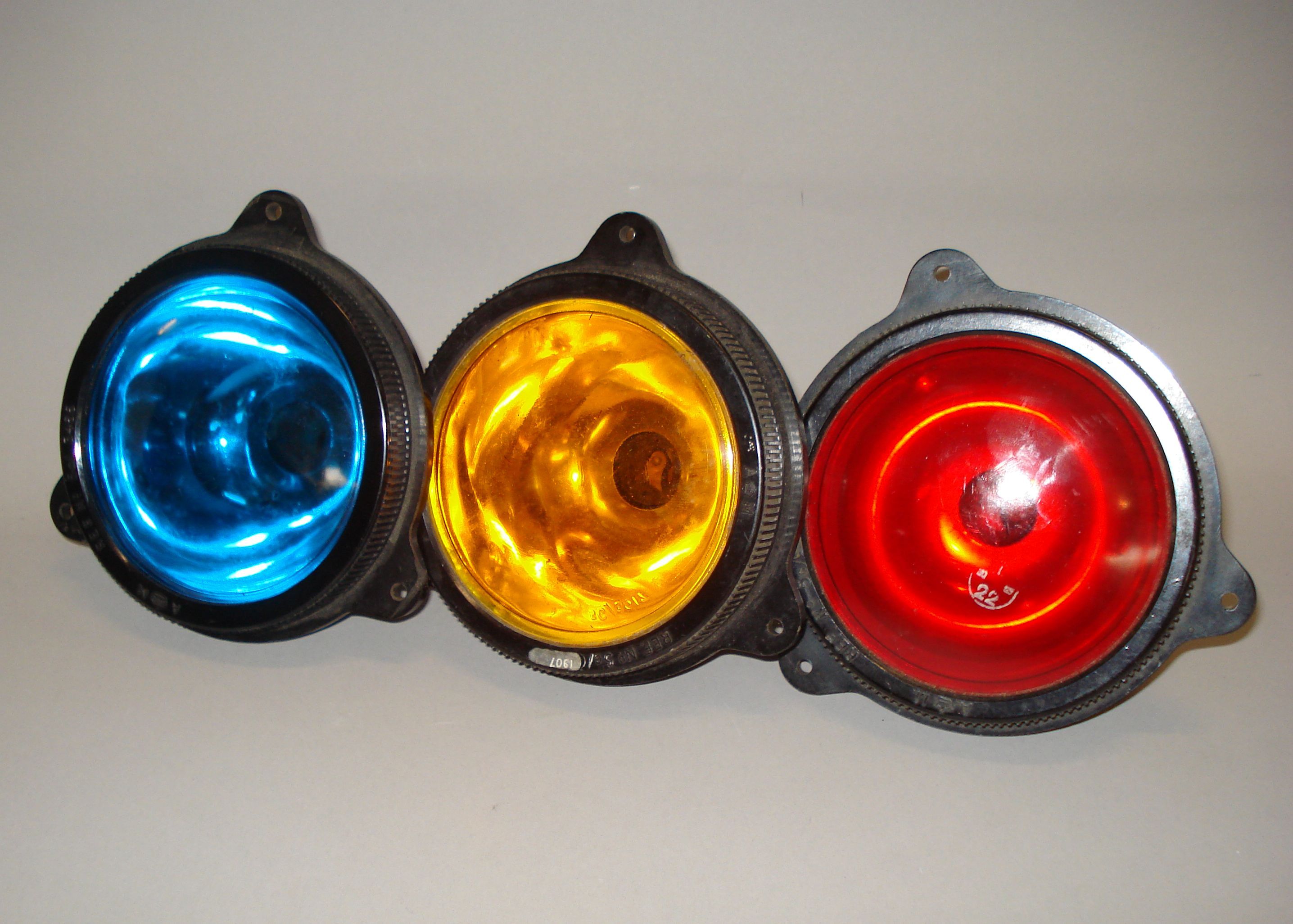 Bonhams Cars : A set of three night racing colour code lights,