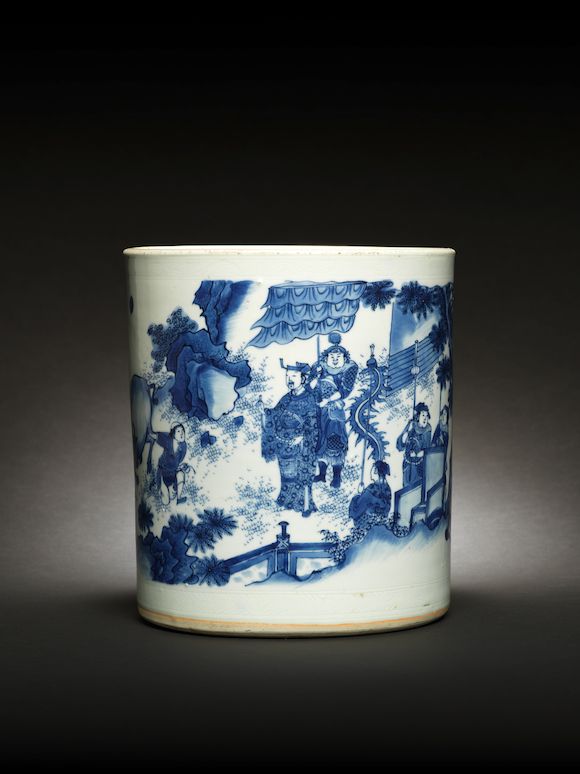 Bonhams : A large blue and white brushpot, bitong Chongzhen/ Shunzhi