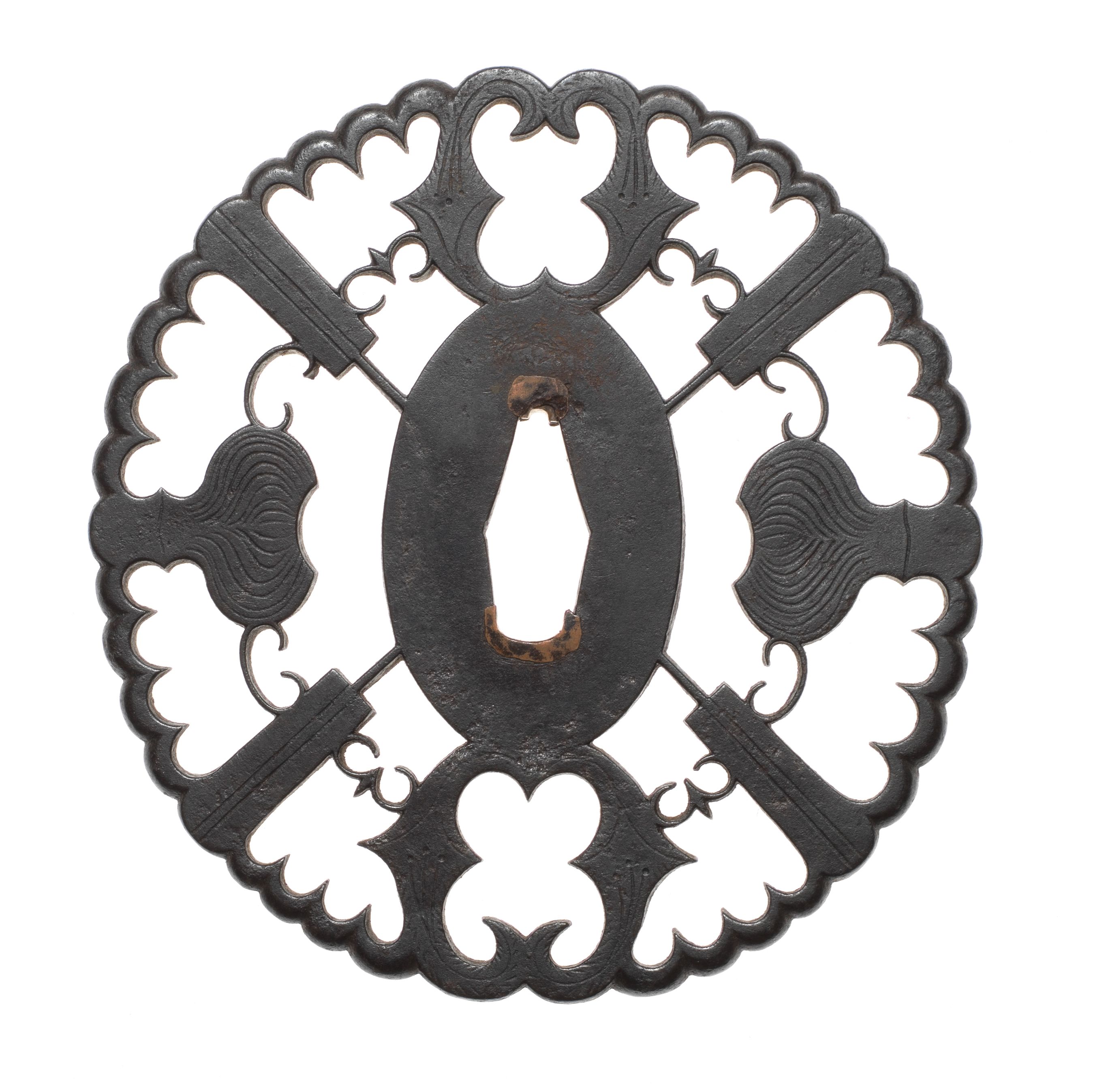 Bonhams : An unusually large Akasaka tsuba Late 17th century