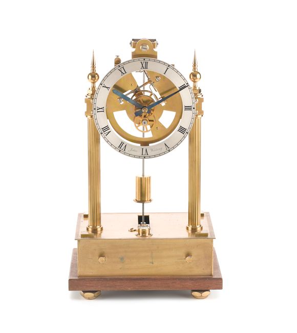 Bonhams : A brass "Ever Ready" electric skeleton clock John Wilding