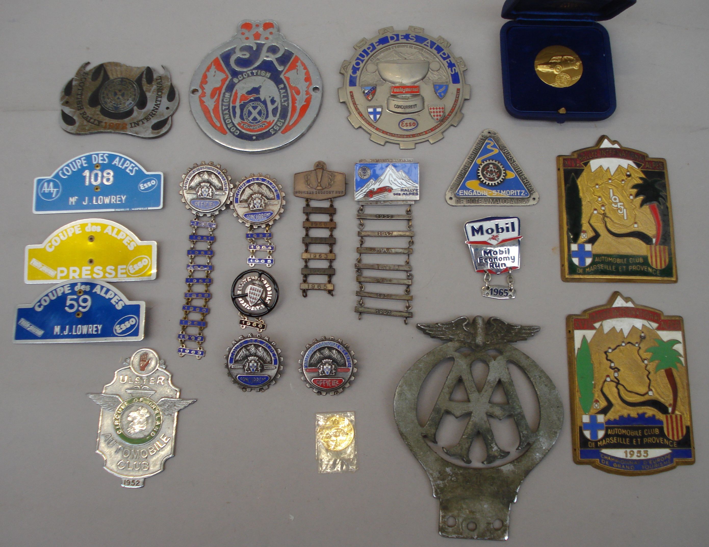 Bonhams Cars : A lot of rally badges,