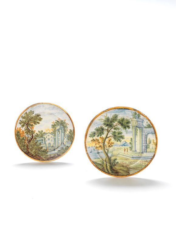Bonhams : Two Castelli maiolica plates, second half 18th century