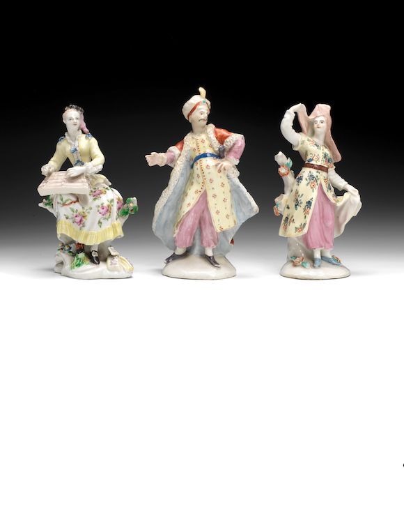 Bonhams : A pair Bow figures of a Turk and Levantine lady, circa 1754-56