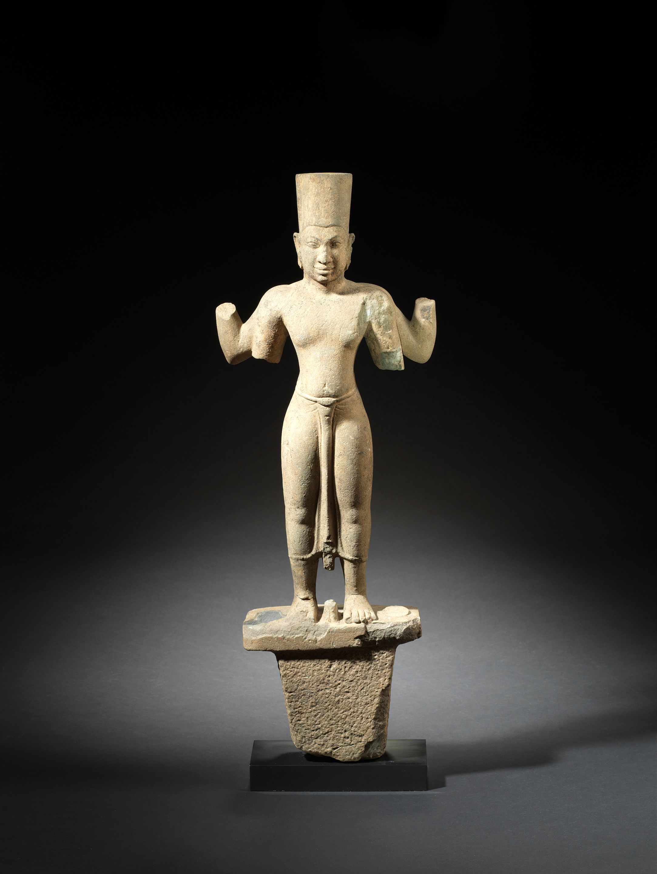 Bonhams : An important sandstone figure of a four-armed Vishnu Cambodia ...