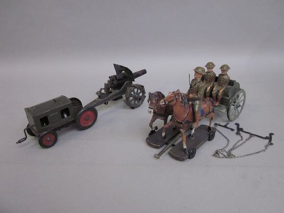Bonhams : Elastolin 90mm tinplate Limber with Two-horse Team 7