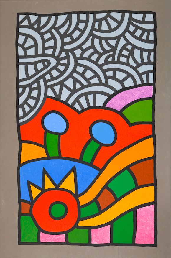 Bonhams : Alexis Akrithakis (Greek, 1939-1994) Composition 151 x 100 cm.