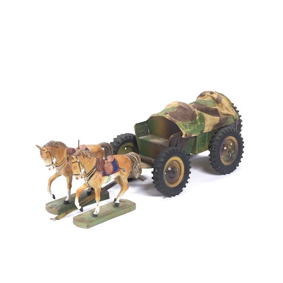 Bonhams : Elastolin 750 2 1/2 tinplate horsedrawn covered Supply Wagon 3