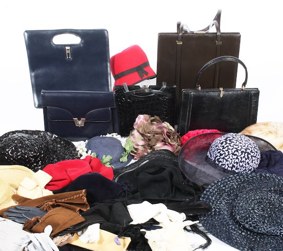 Bonhams : A group of five handbags, hats and gloves
