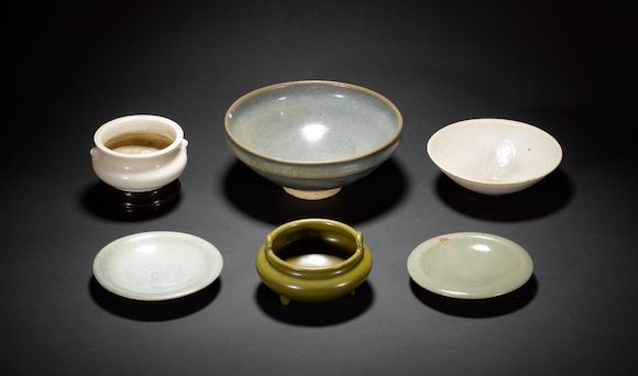 Bonhams : Six ceramic wares, including: a white monochrom censer; an ...