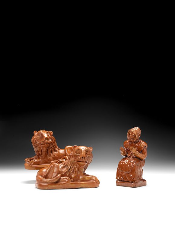 Bonhams : A very rare Welsh (Pill) Pottery glazed redware figure of a ...