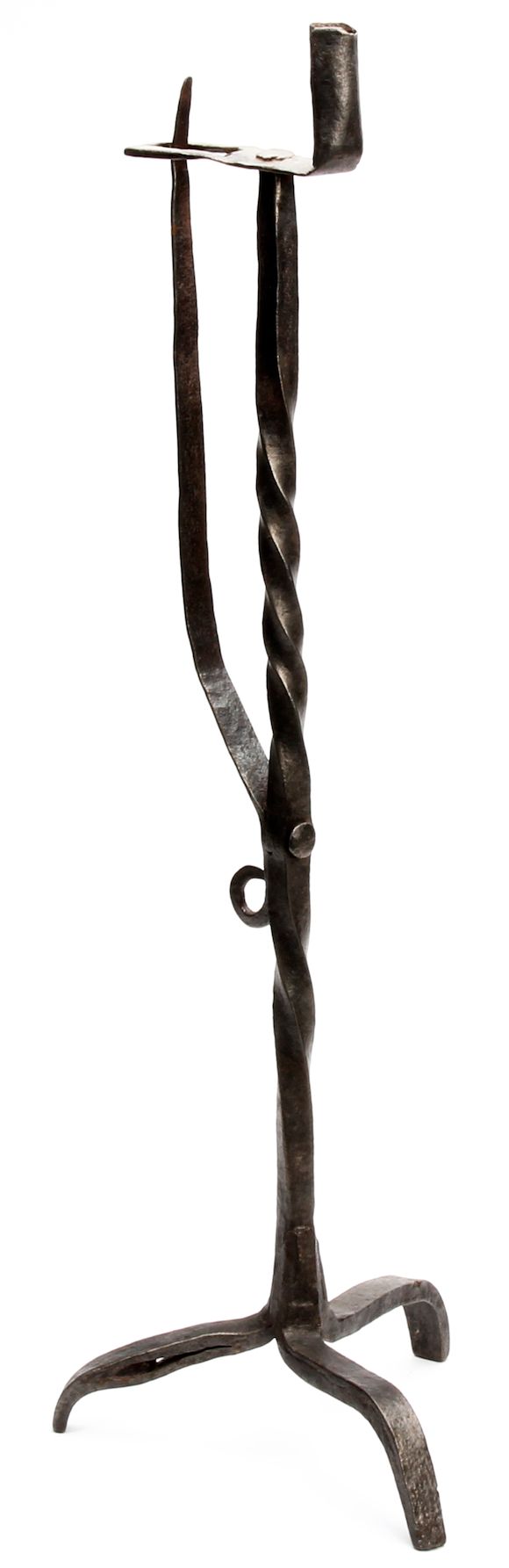 Bonhams : A wrought-iron rushlight with candle-holder