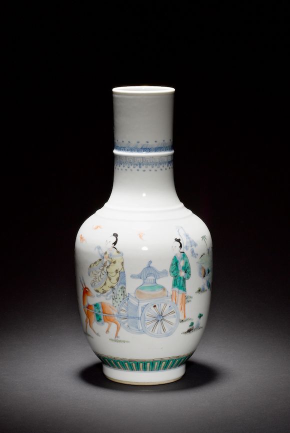 Bonhams : A doucai-style vase with cylindrical neck, decorated with ...