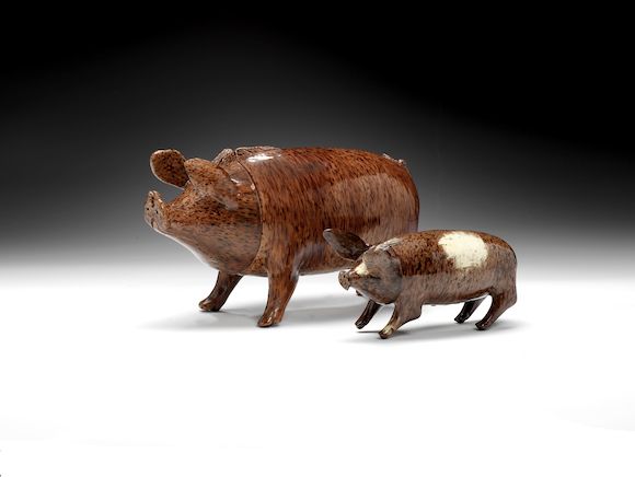 Bonhams : Two Rye pottery 'Sussex Pigs', circa 1870