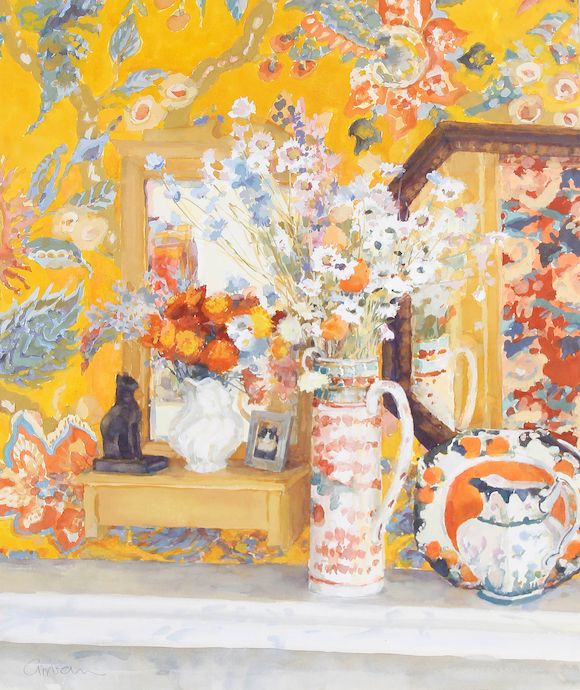 Bonhams : Geraldine Girvan (British, born 1947) Mirror and flowers