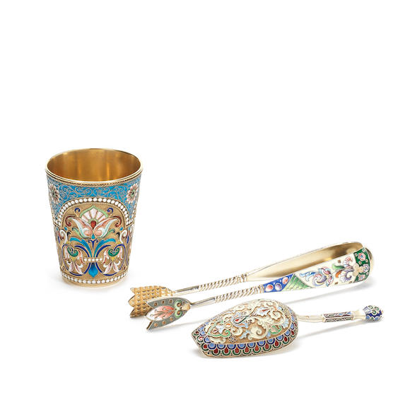 Bonhams A Silver Gilt And Enamel Vodka Cupmakers Mark Cyrillic Ic