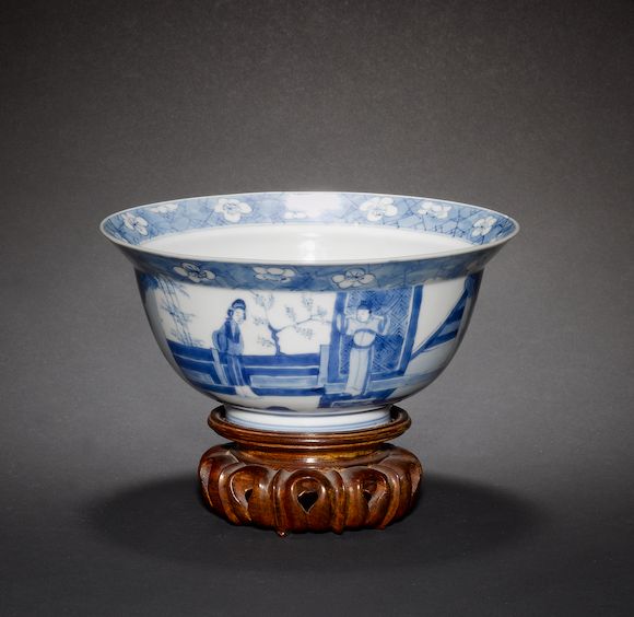 Bonhams : A blue and white bowl, decorated with narrative scenes ...