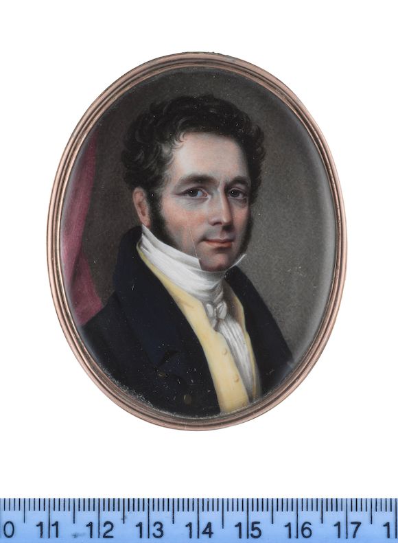 Bonhams : English School, circa 1830 A Gentleman, wearing dark blue ...