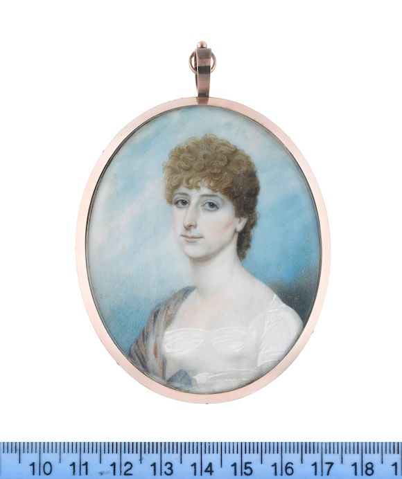 Bonhams : English School, circa 1810 A Lady, wearing white dress, a ...