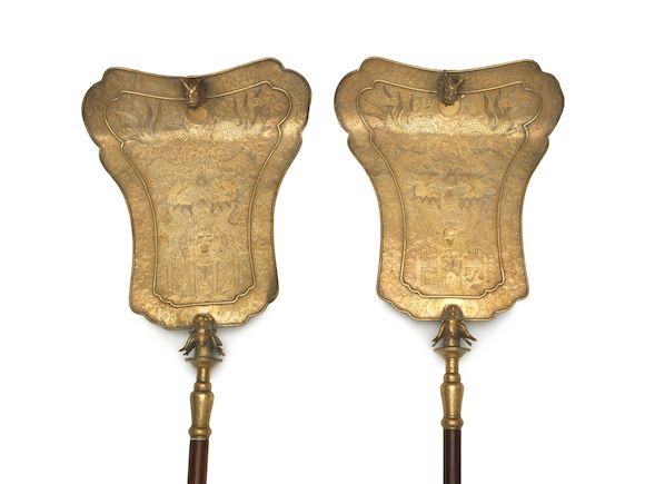 Bonhams : A large and rare pair of gilt-metal ceremonial fans Guangxu ...
