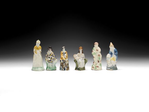 Bonhams : Six Pratt Ware 'Candle Snuffer' figures, circa 1790-1820