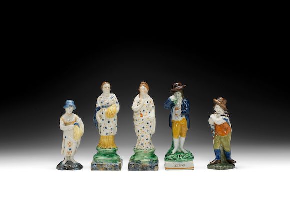 Bonhams : Five Pratt Ware figures, circa 1790-1810