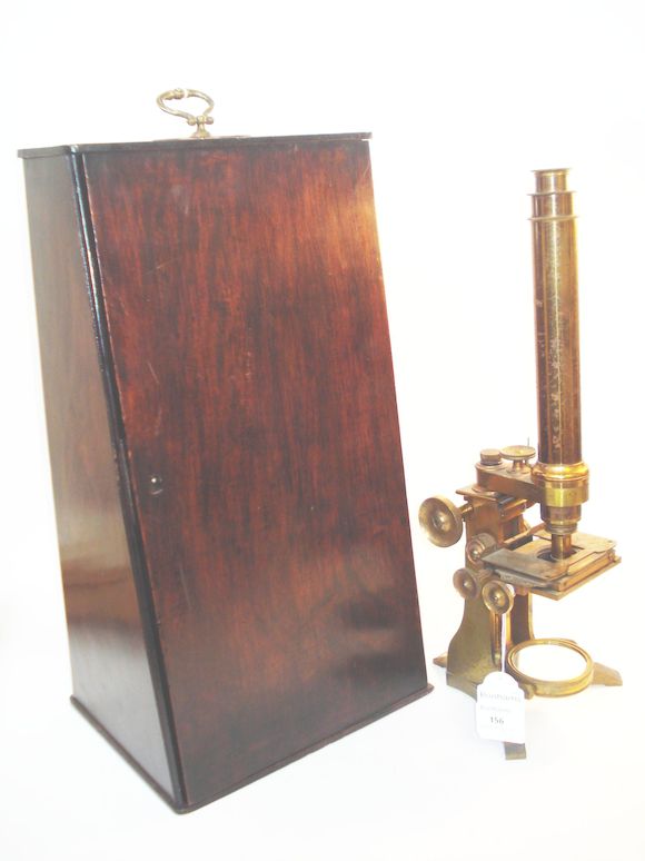 Bonhams : A Baker brass compound monocular microscope, English, circa 1880,