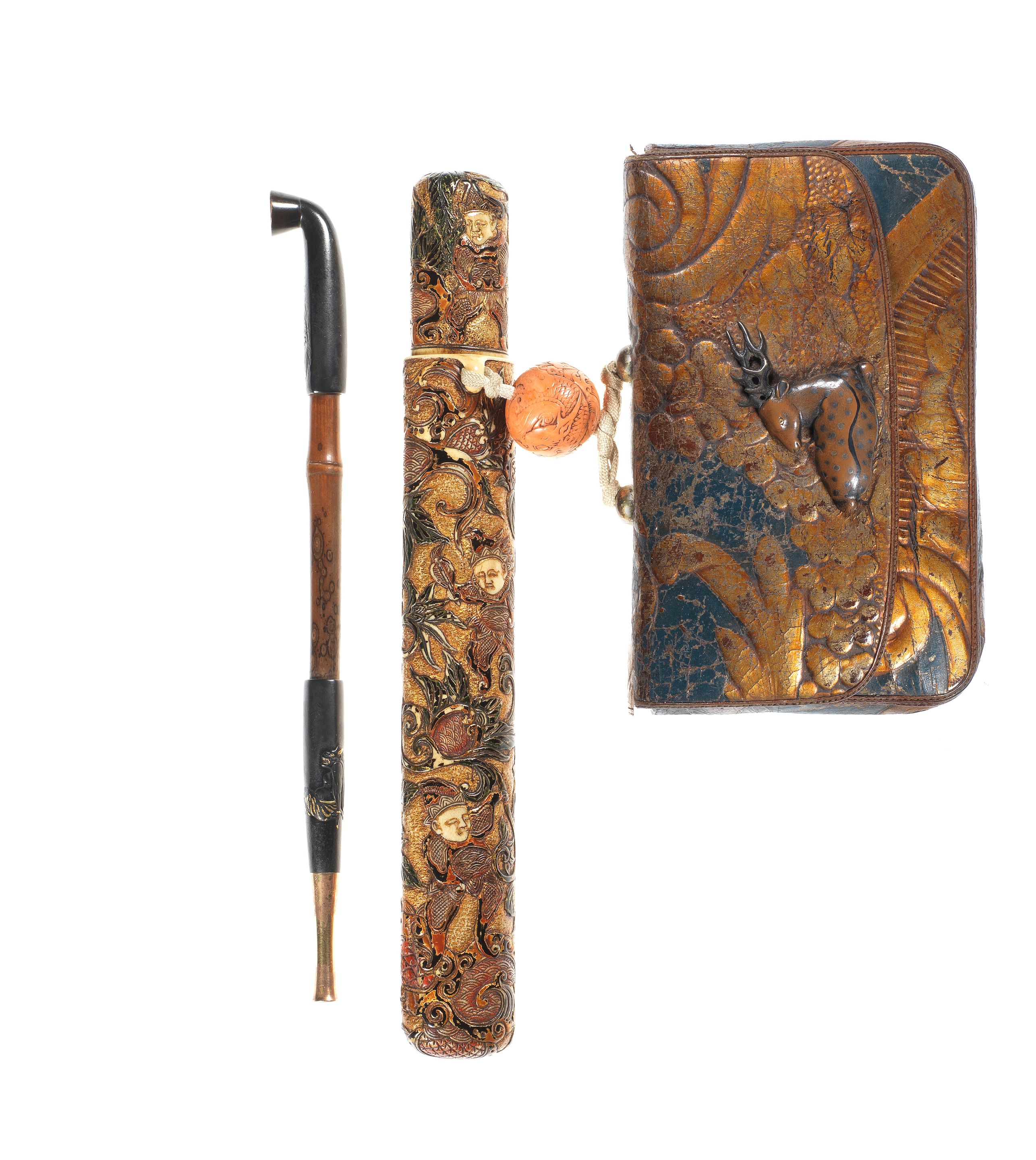 Bonhams : A tabako-ire, a kiseru-zutsu and a kiseru The kiseru by Myoju ...