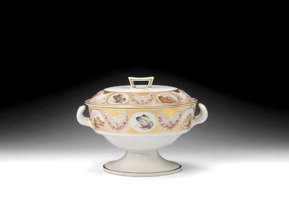 Bonhams : A very rare Pinxton centre dish and cover, circa 1800